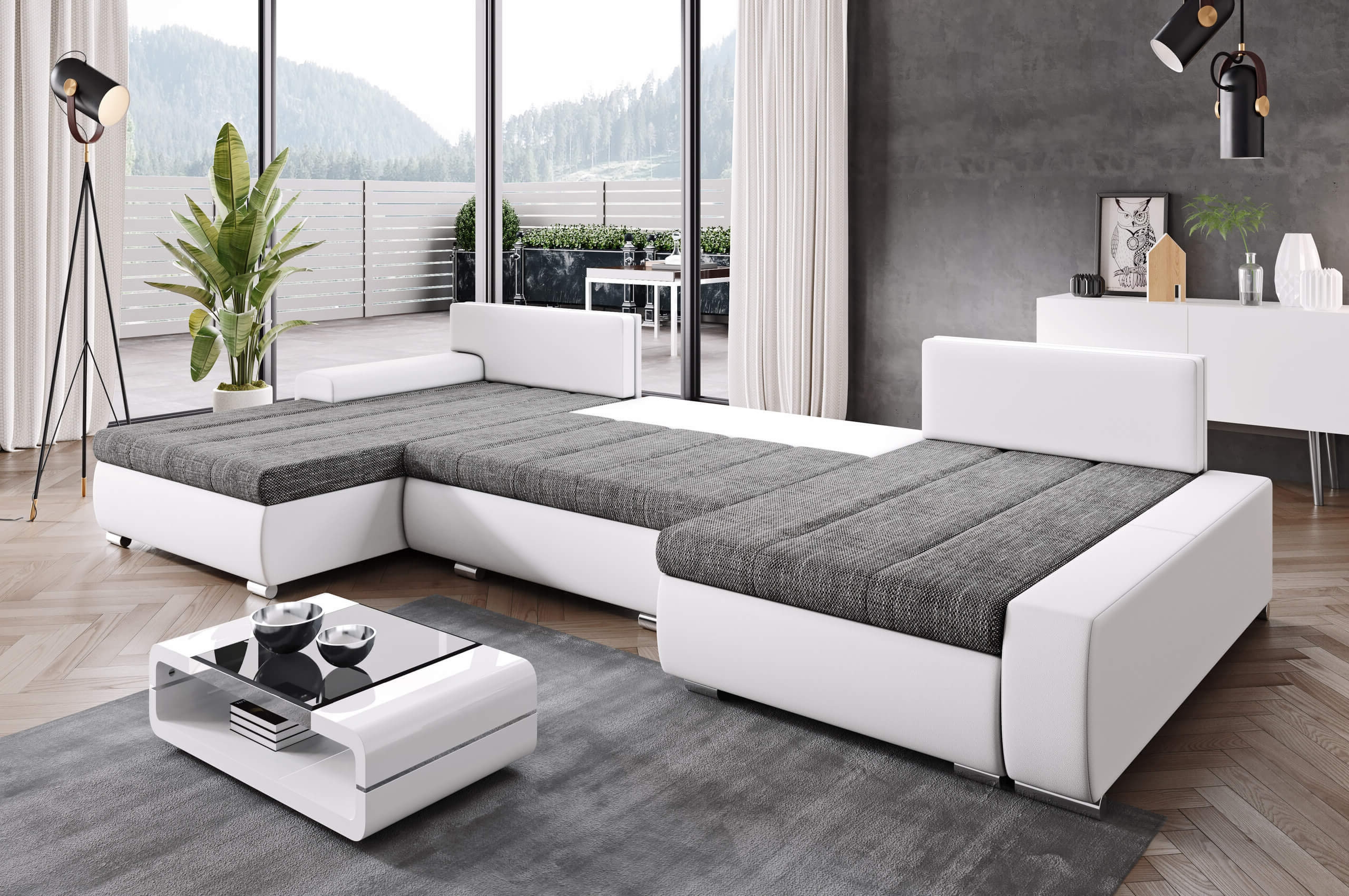 Wohnlandschaft Toronto beidseitig mit Schlaffunktion Grau Sofas zum halben Preis