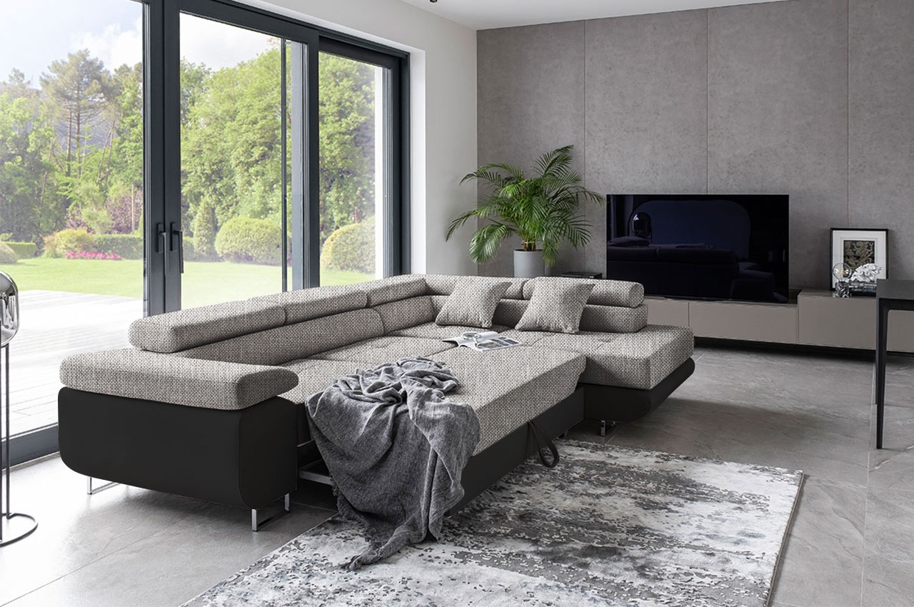 Sofa L Form Anton P rechts mit Schlaffunktion Grau Sofas zum halben Preis