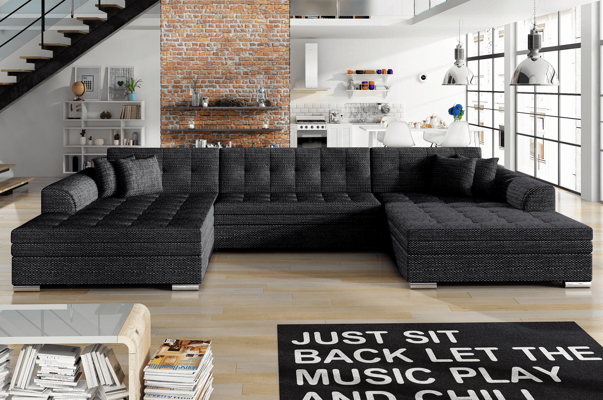 Wohnlandschaft Vento-P beidseitig - mit Schlaffunktion - Schwarz ...